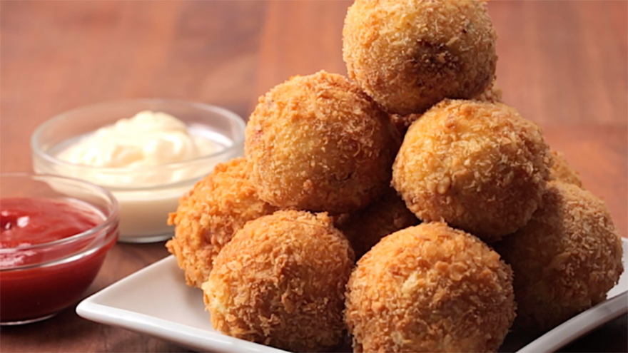 Ham & cheese stuffed mash balls recipe